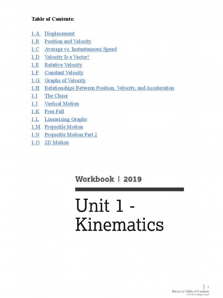 AP Physics 1 Workbook - Kinematics | PDF