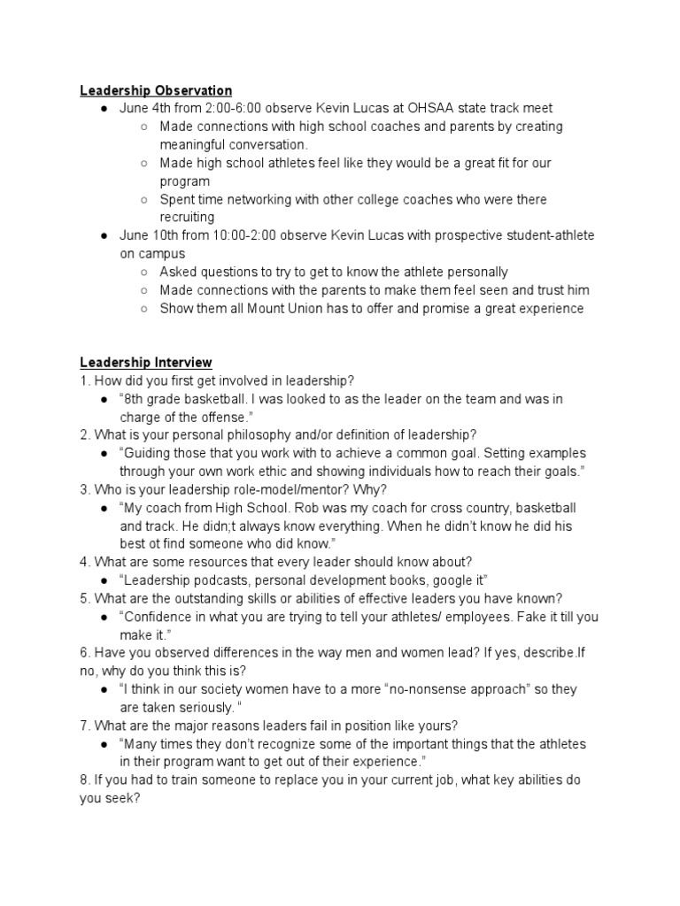 Leadership Shadowing and Interview | PDF | Mentorship | Leadership