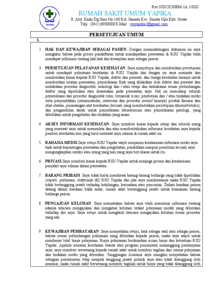 RM 1A .1 IGD Persetujuan Umum | PDF