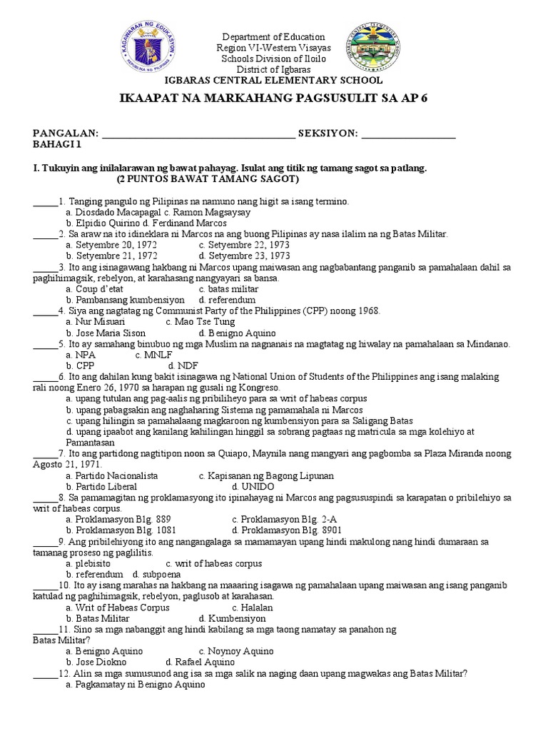 Ap6 - Summative Test QTR 4 | PDF