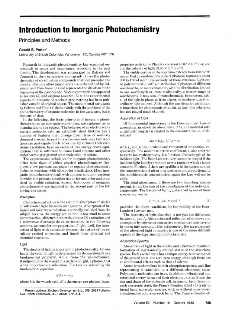 Introduction To Inorganic Photochemistrypdf | PDF | Photochemistry | Laser