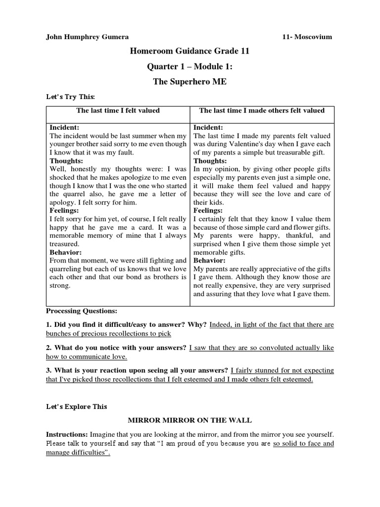 John Humphrey Gumera 11 MC Homeroom Guidance M1 | Human Nature ...