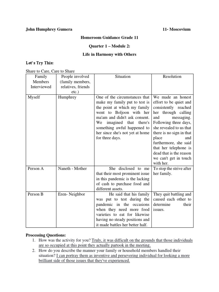 John Humphrey Gumera 11 MC Homeroom Guidance M2 | PDF | Human Nature