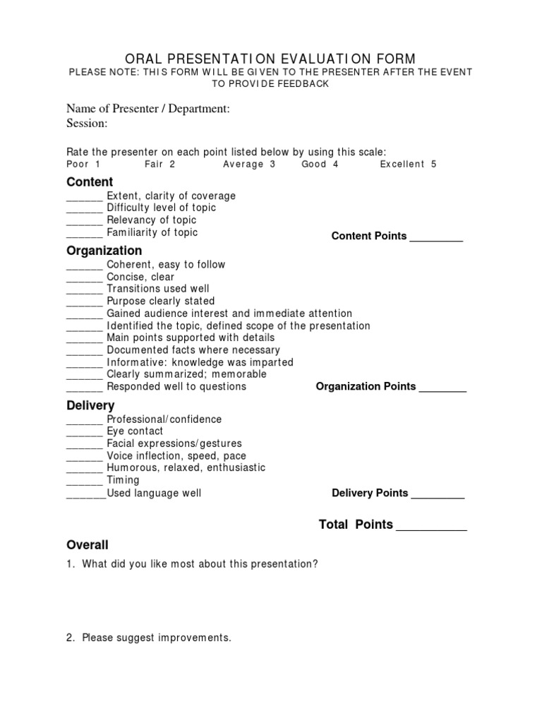 Student Oral Presentation Feedback Form | PDF