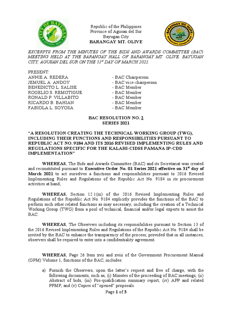 BAC Reso TWG Mt. Olive | PDF | Policy | Justice