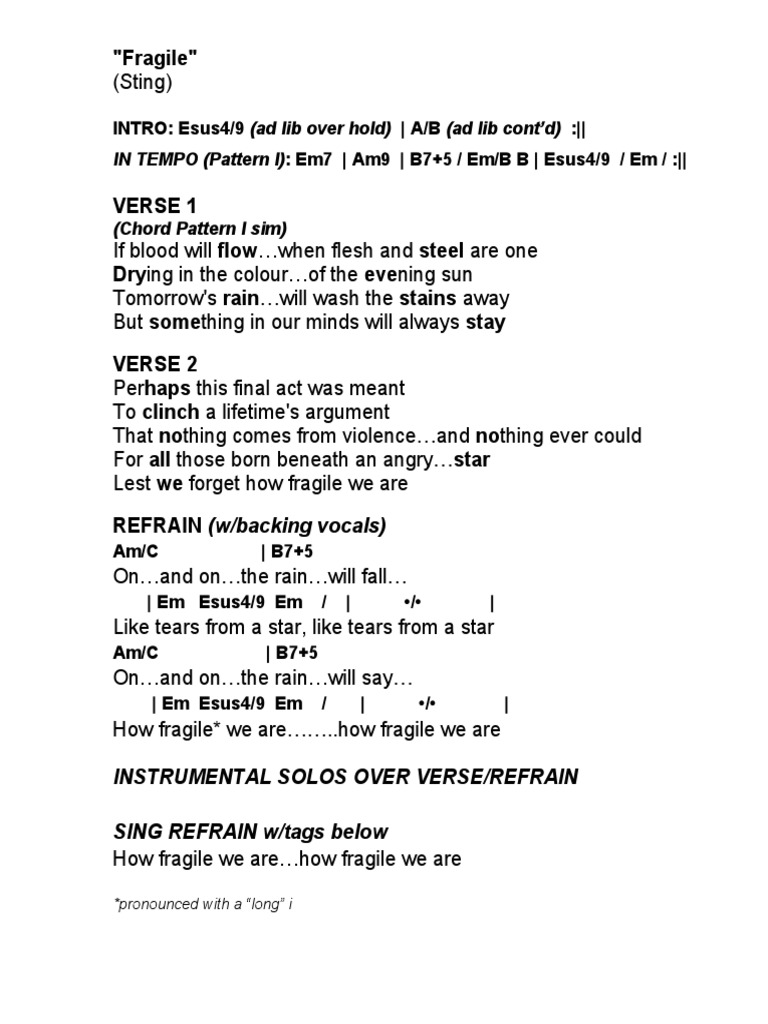 Fragile (Chord Chart in Em) | PDF