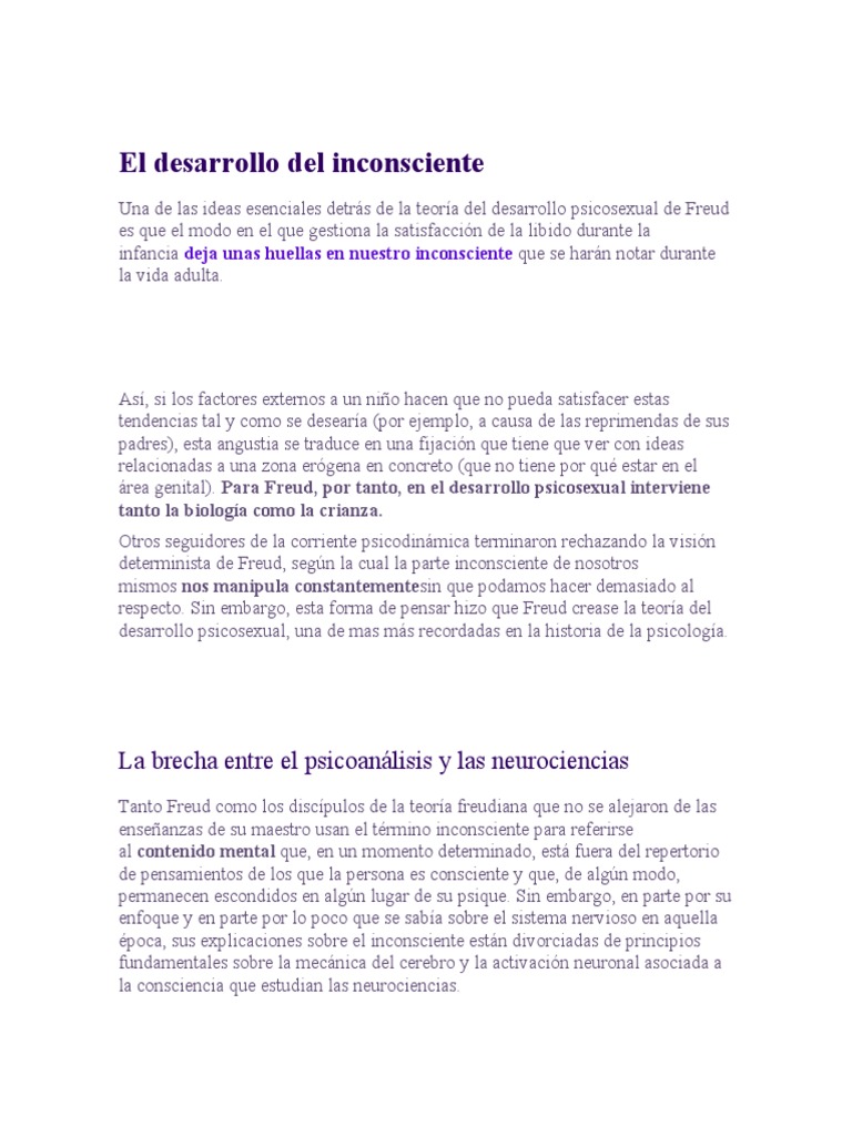 El Desarrollo Del Inconsciente | PDF | Mente inconsciente | Psicoanálisis