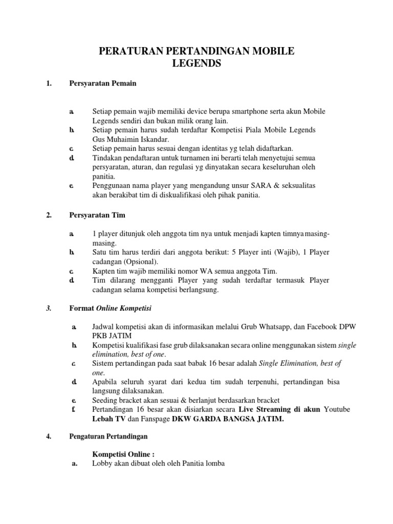 Aturan Kompetisi Mobile Legends 2023 | PDF