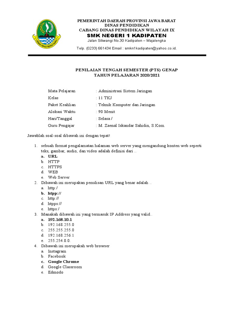 Soal ASJ Kelas 11 TKJ | PDF