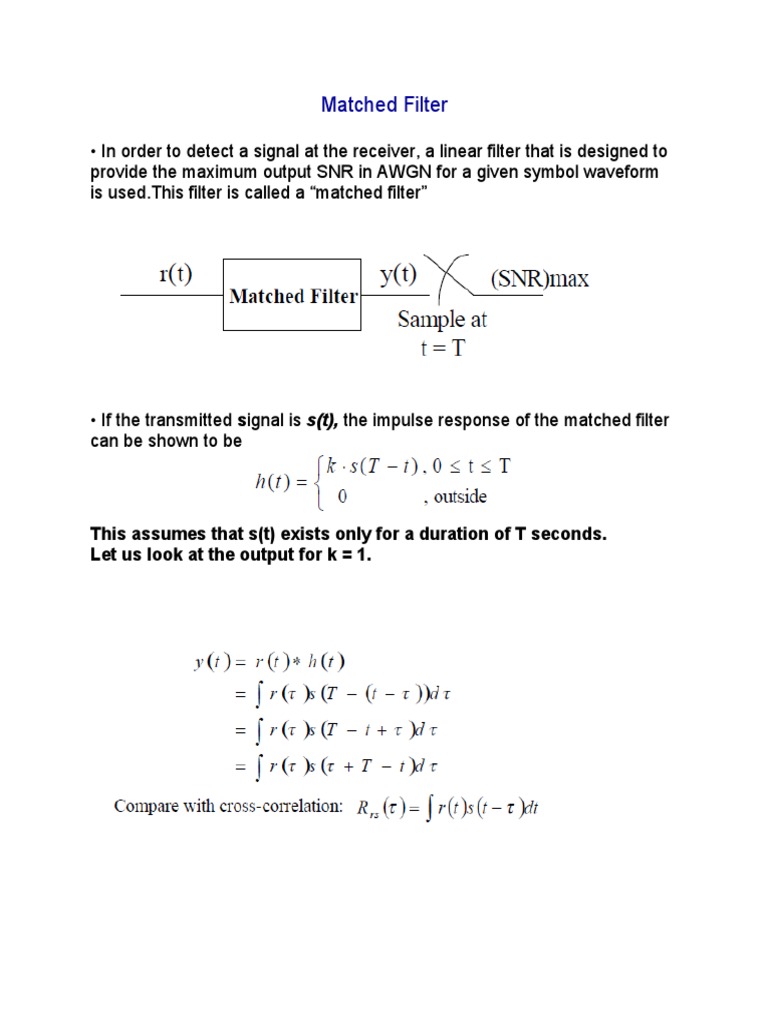 Matched Filter in Digital Communication | PDF | Teaching Methods ...