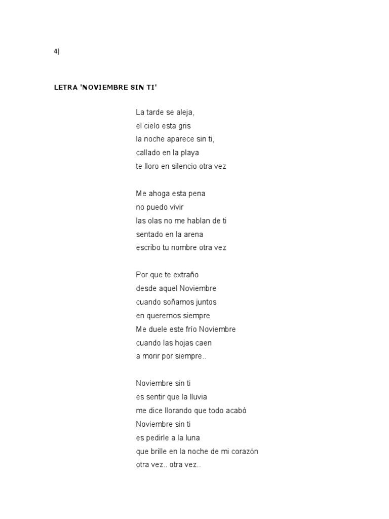 Letra 'Noviembre Sin Ti' | PDF
