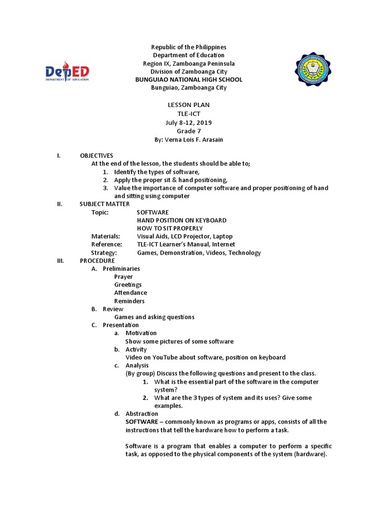 Lesson Plan JULY 8-12 G7 | PDF | System Software | Software