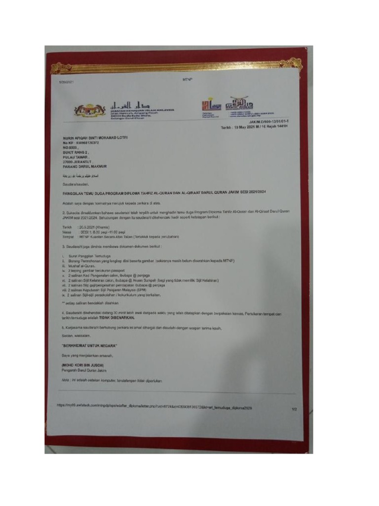 Surat Panggilan Temuduga | PDF