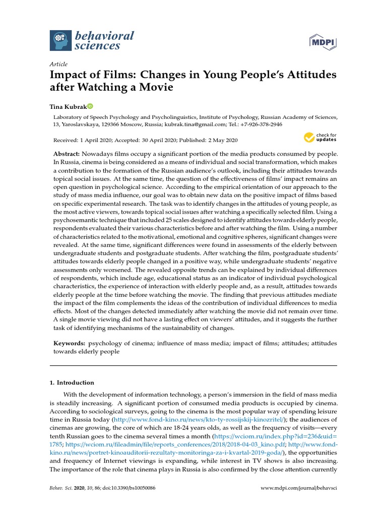 Behavioral Sciences: Impact of Films: Changes in Young People's ...