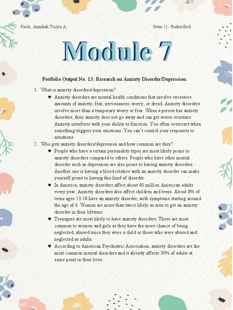 Portfolio Output No. 13: Research On Anxiety Disorder/Depression | PDF ...