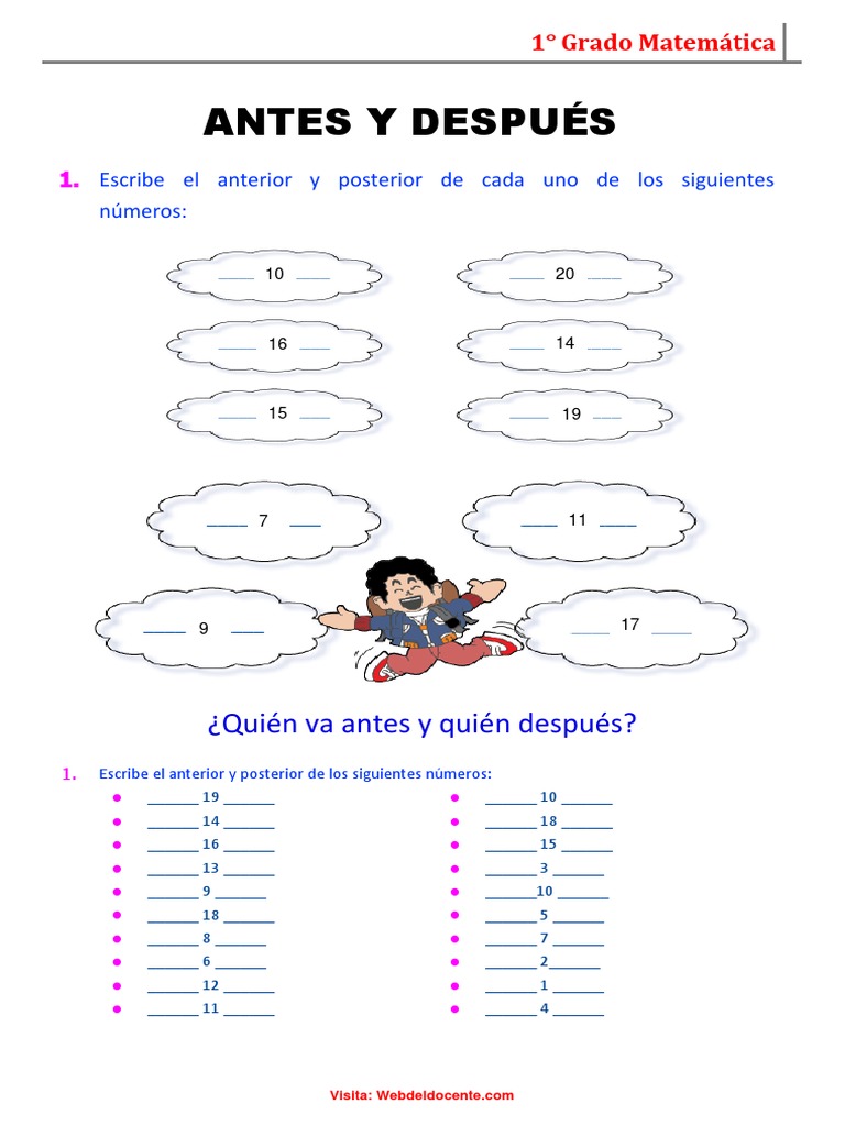 Antes y Despues de Un Número para Primer Grado de Primaria | PDF