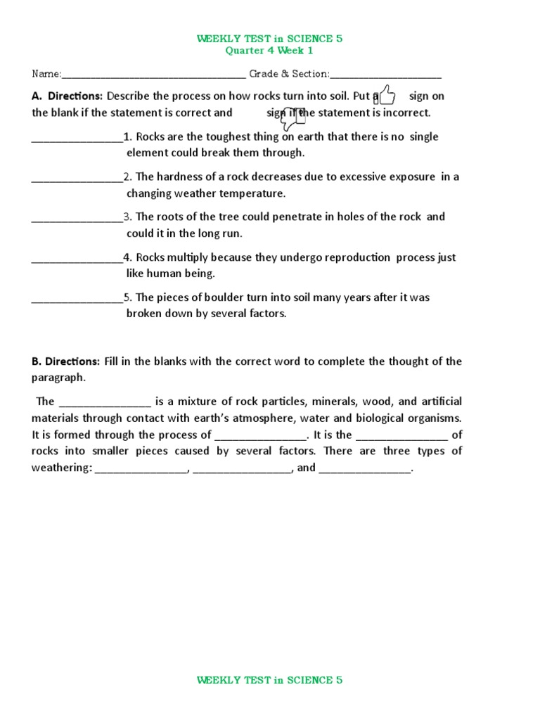 WEEKLY TEST in SCIENCE 5 q4 | PDF | Tropical Cyclones | Rock (Geology)