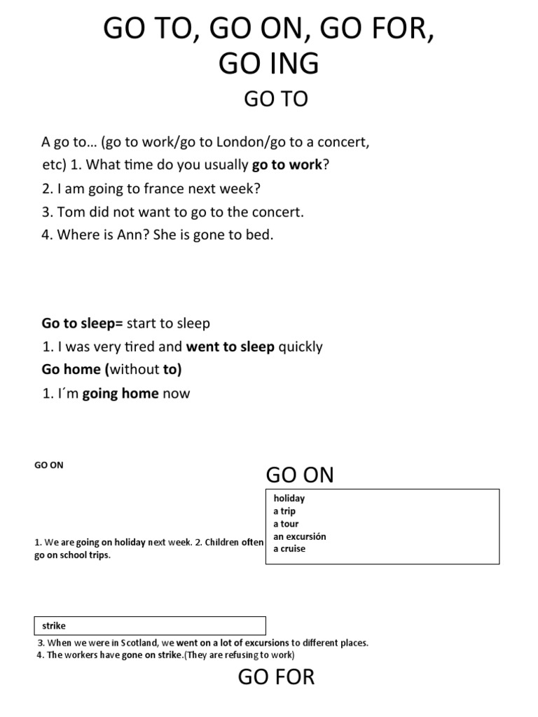 Go To, Go On, Go For, Go Ing | PDF | Adjective | Linguistic Morphology