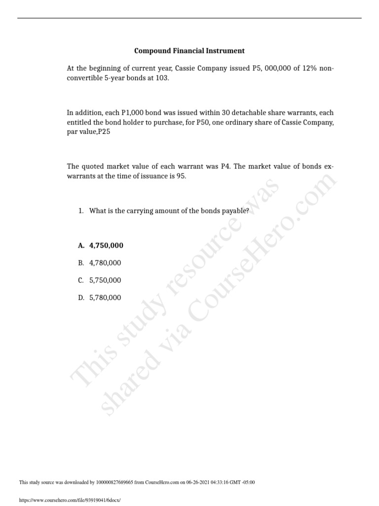 This Study Resource Was: Compound Financial Instrument | PDF | Bonds ...
