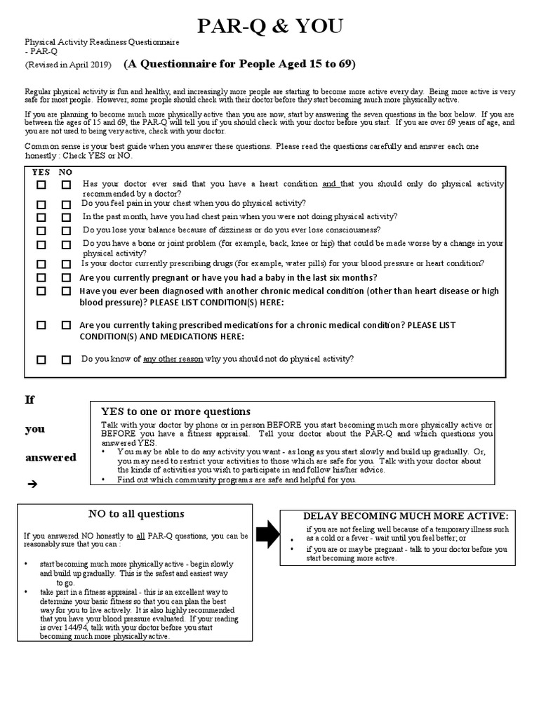 Par-Q & You: (A Questionnaire For People Aged 15 To 69) | PDF ...