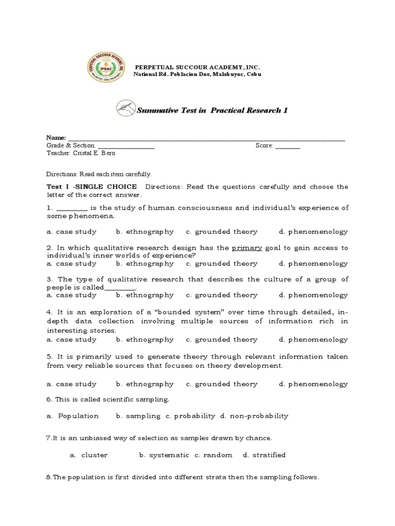 Summative Test in Practical Research 1 | PDF | Sampling (Statistics ...