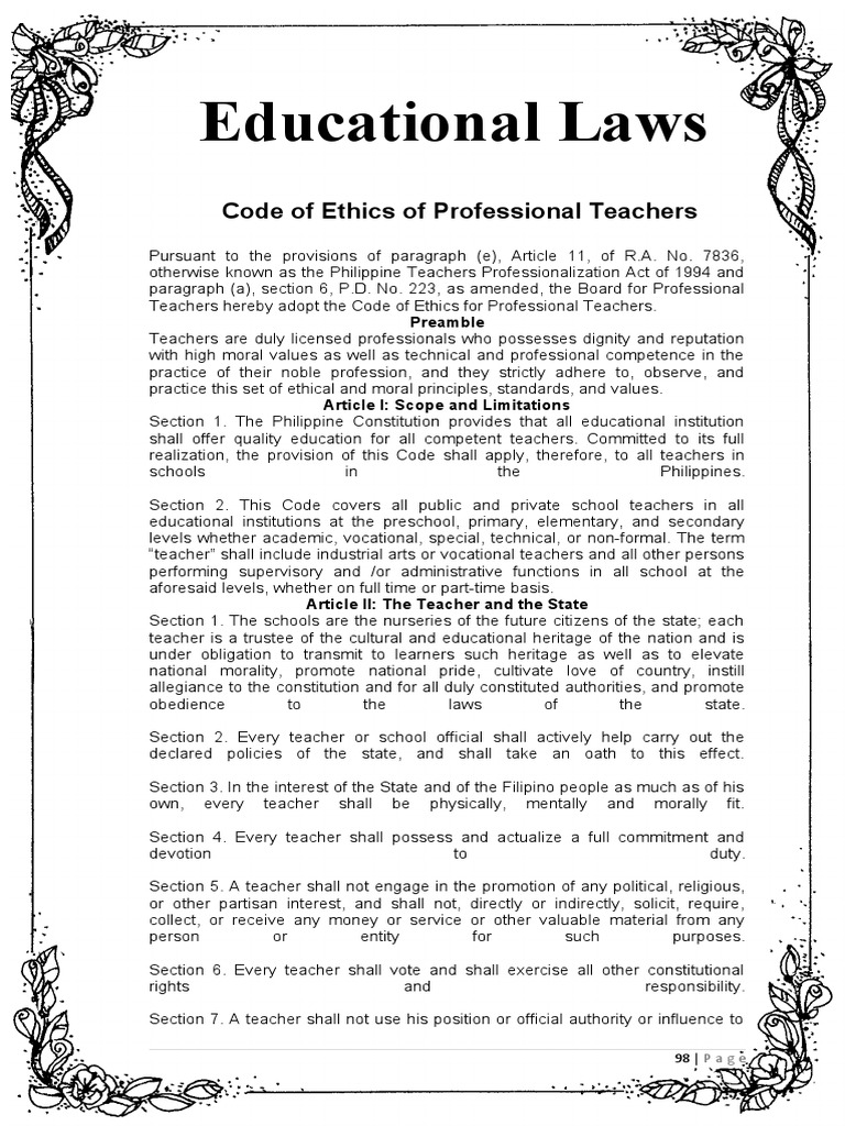 Code of Ethics For Teachers | PDF | Teachers | Salary