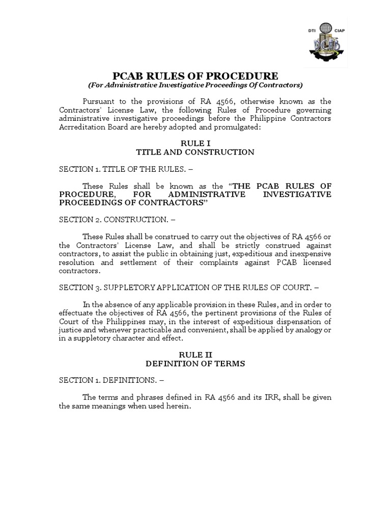 Dti - Ciap - The Pcab Rules of Procedure | PDF | Pleading | Complaint
