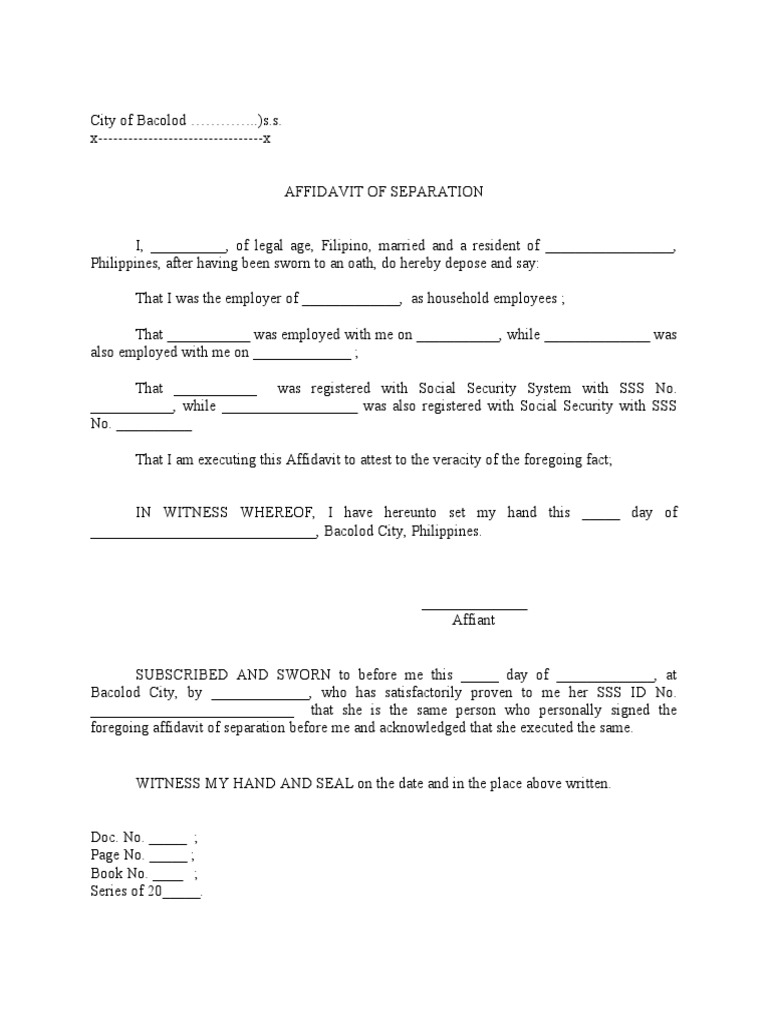 Affidavit of Separation for SSS Registration | PDF