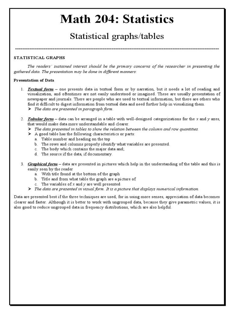 MATH 204 - LESSON 3 - Statistical Graphs | PDF | Chart | Data