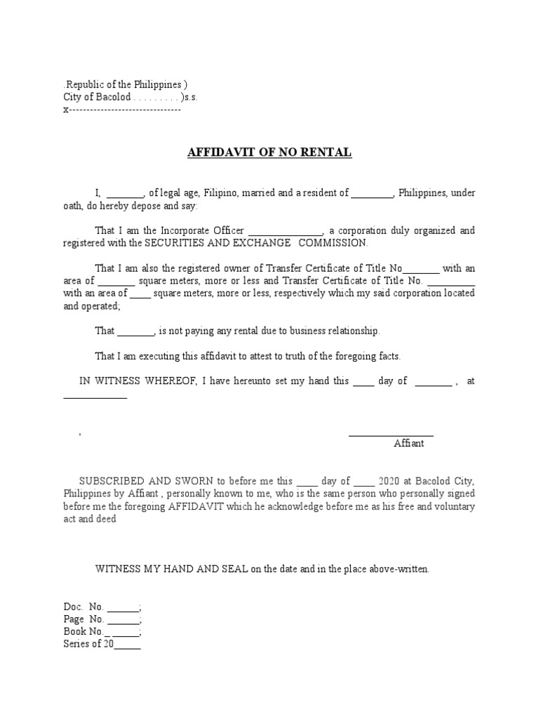 Affidavit of No Rental | PDF
