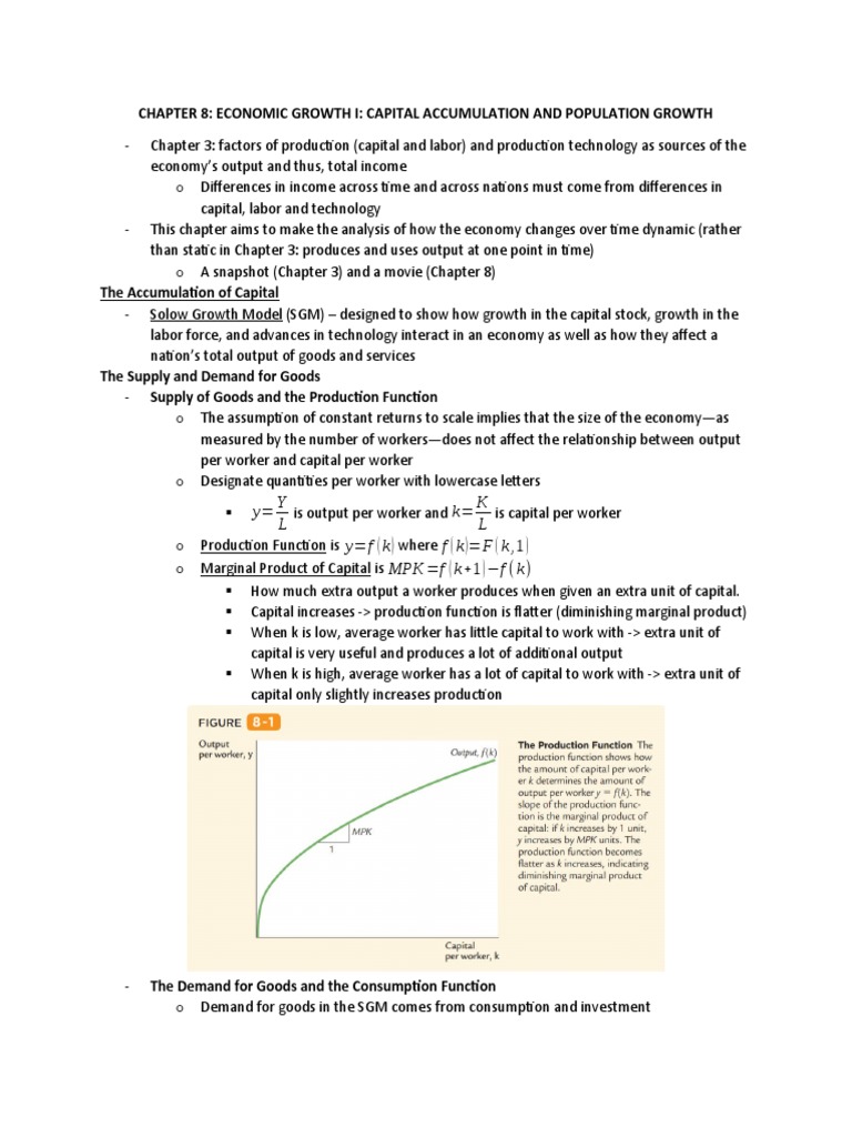 Chapter 8 Economic Growth I. Capital Accumulation and Population Growth ...