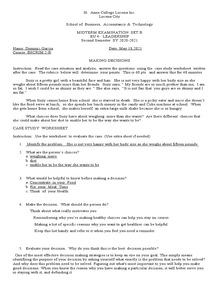 Eu - 4 - Midterm - Exam Dominic Garcia | PDF | Psychological Concepts ...