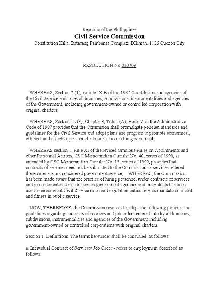 CSC Resolution No 020709 | PDF | Civil Service | Employment