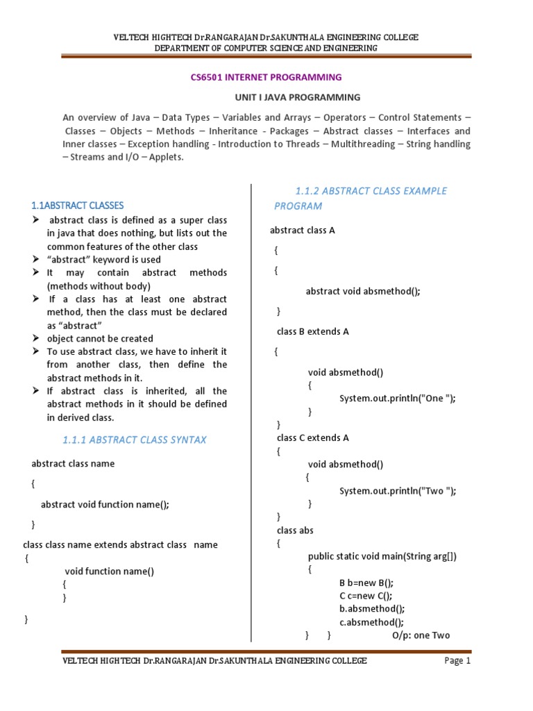Cs6501 Internet Programming | PDF | Class (Computer Programming) | Inheritance (Object Oriented ...