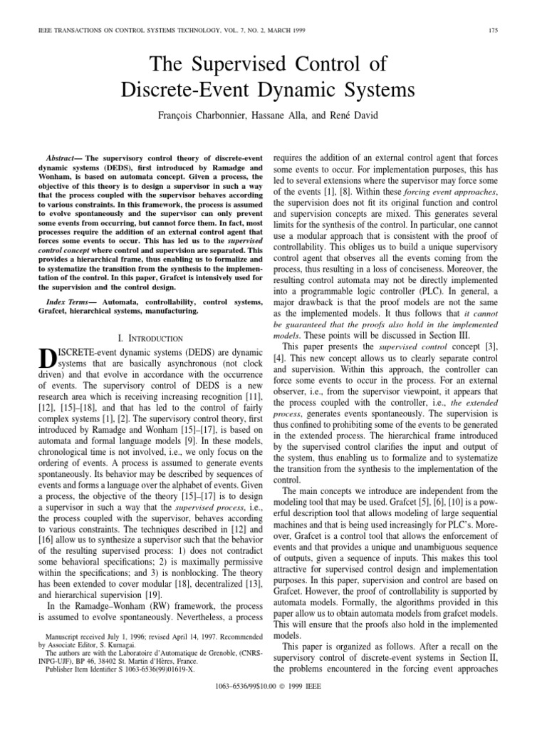 The Supervised Control of Discrete-Event Dynamic Systems: Fran Cois ...