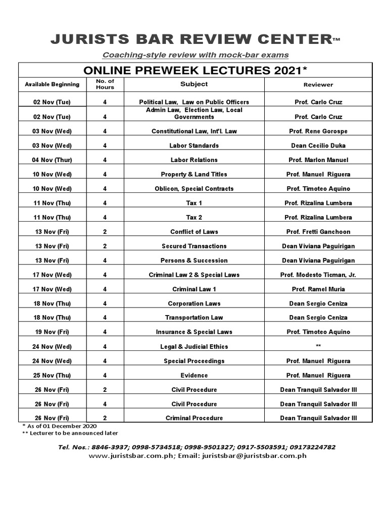 Jurists Bar Review Center: Online Preweek Lectures 2021 | PDF | Ethical ...