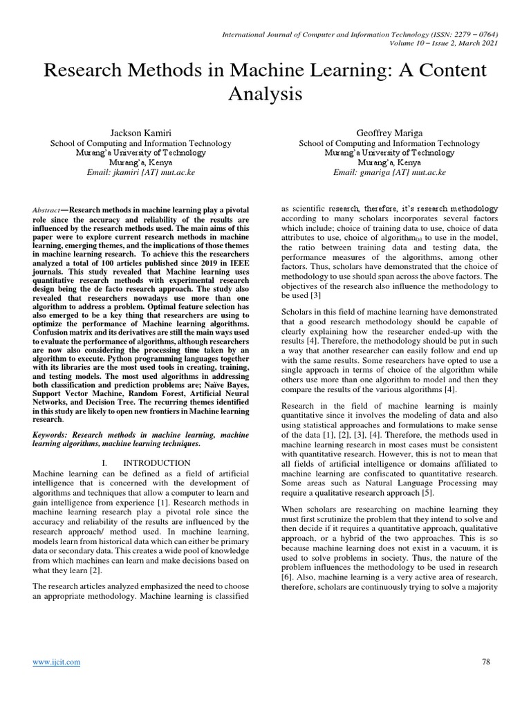 Research Methodsin Machine Learning | PDF | Machine Learning ...