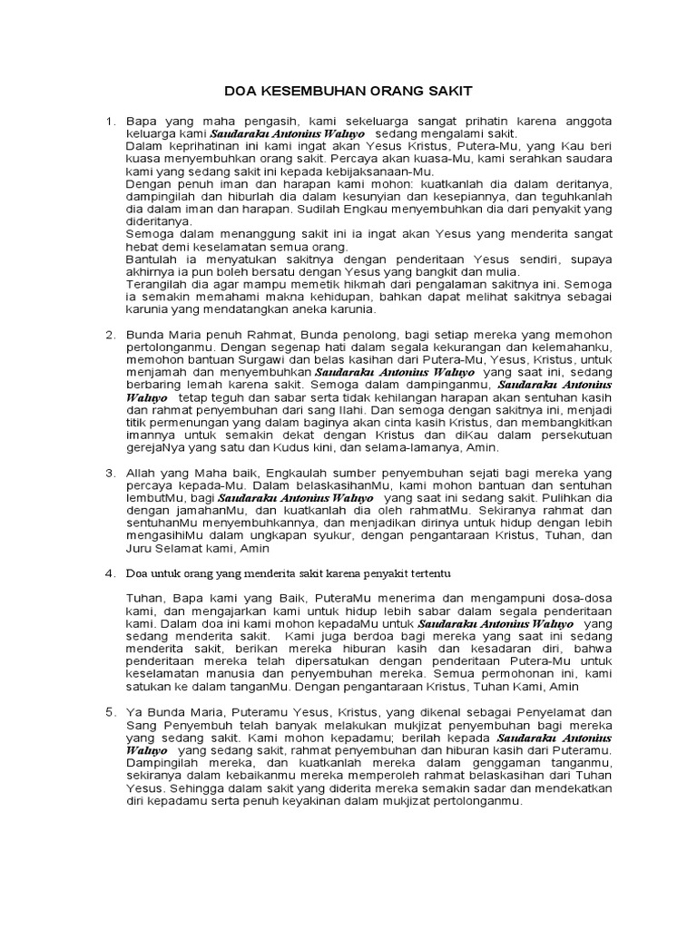 Doa Kesembuhan Orang Sakit | PDF