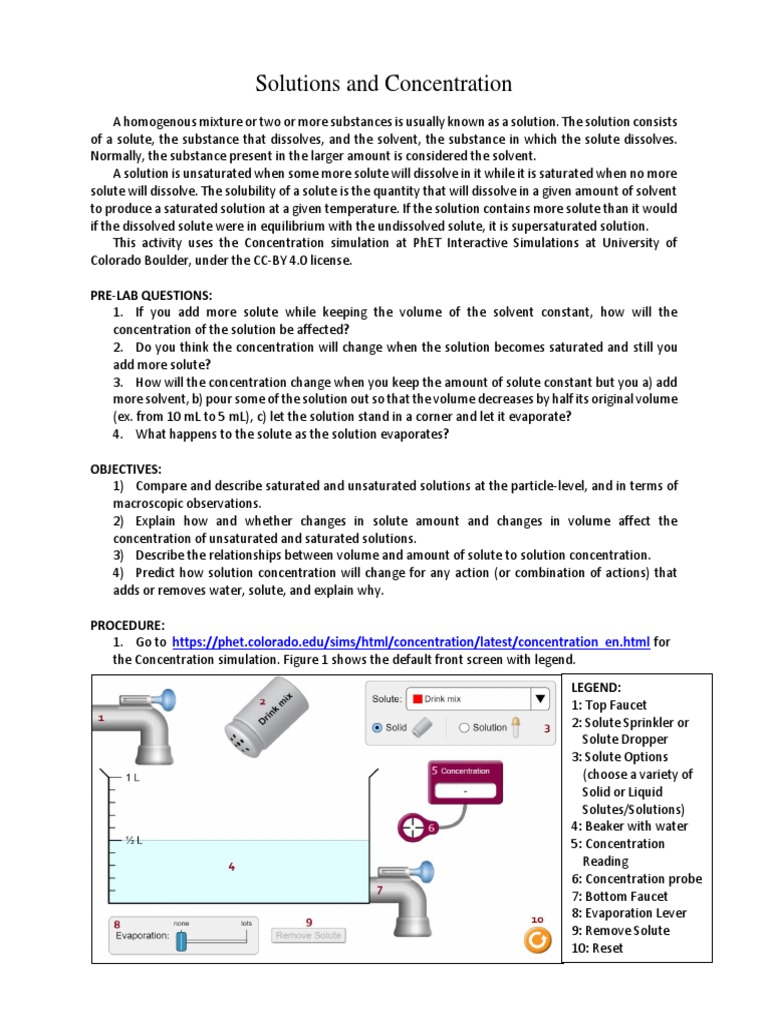 Solutions and Concentration: Pre-Lab Questions | PDF | Solution ...