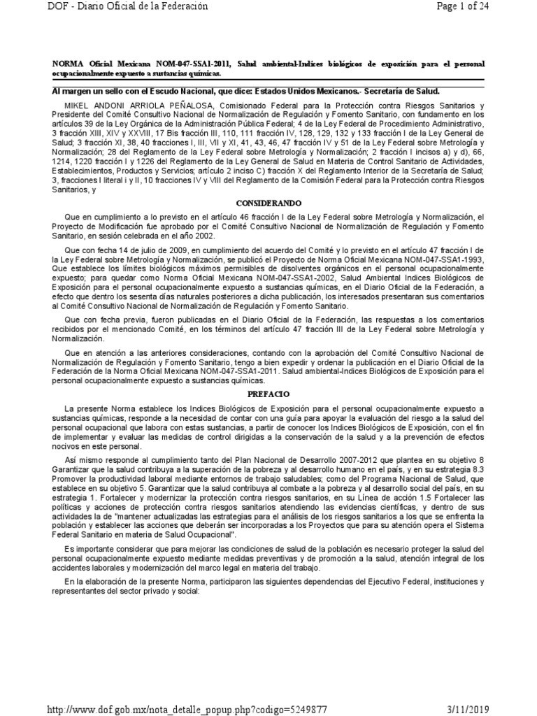 Nom 047 Ssa1 2011 | PDF | Seguridad y salud ocupacional | México