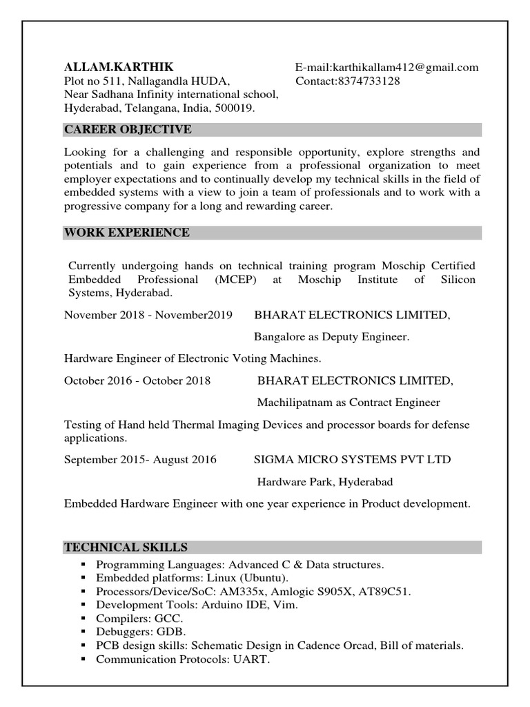 Karthik Resume CDAC | PDF | Input/Output | Arduino