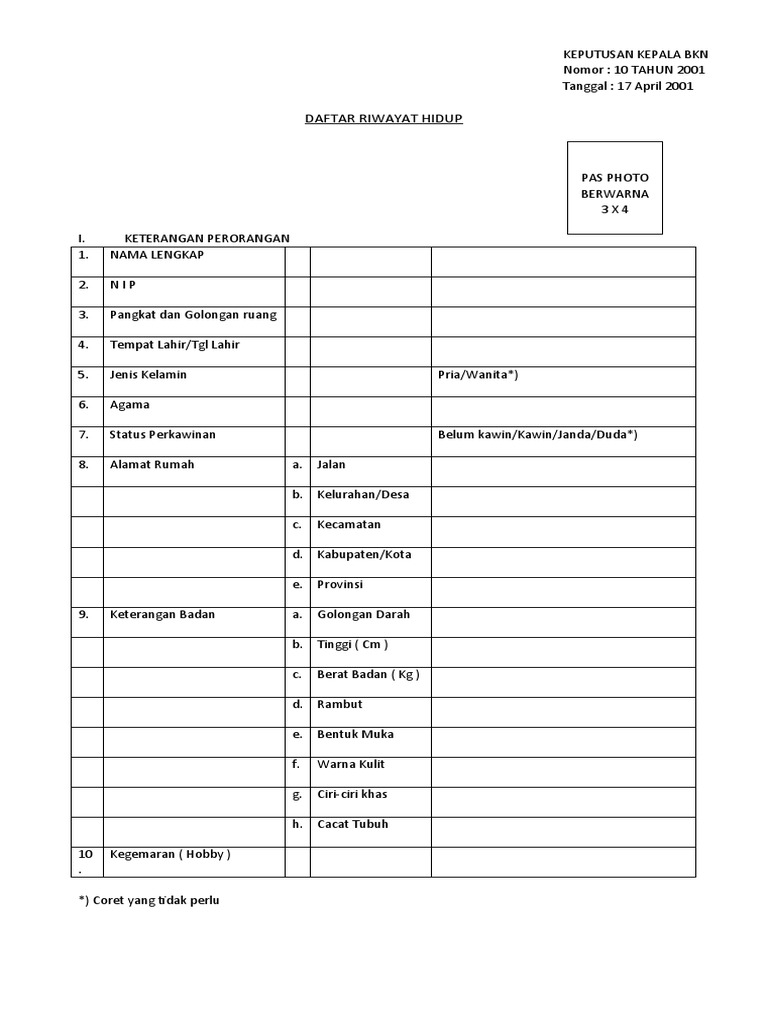 Contoh Daftar Riwayat Hidup PNS | PDF