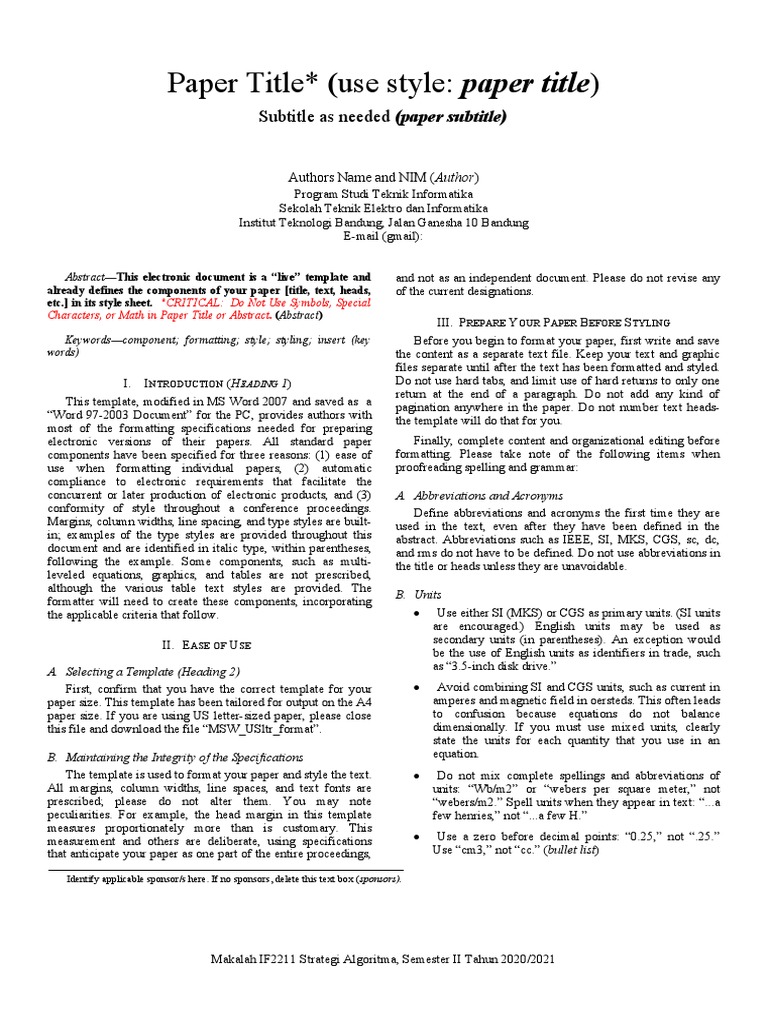 Paper Title (Use Style: Paper Title) : Subtitle As Needed (Paper Subtitle) | PDF | Note ...