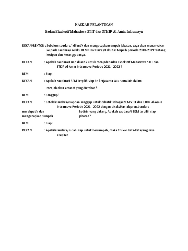 Naskah Pelantikan BEM | PDF