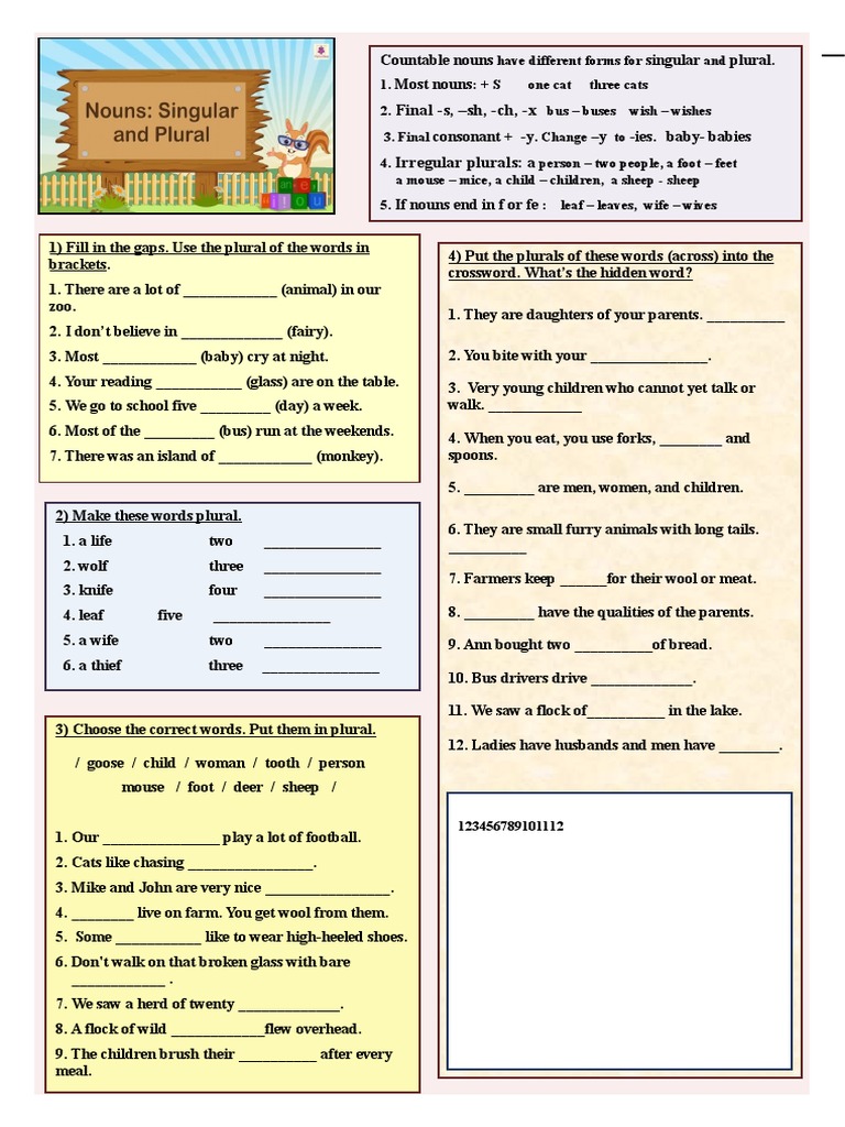 Nouns Singular and Plural Grammar Drills Grammar Guides Oneonone ...