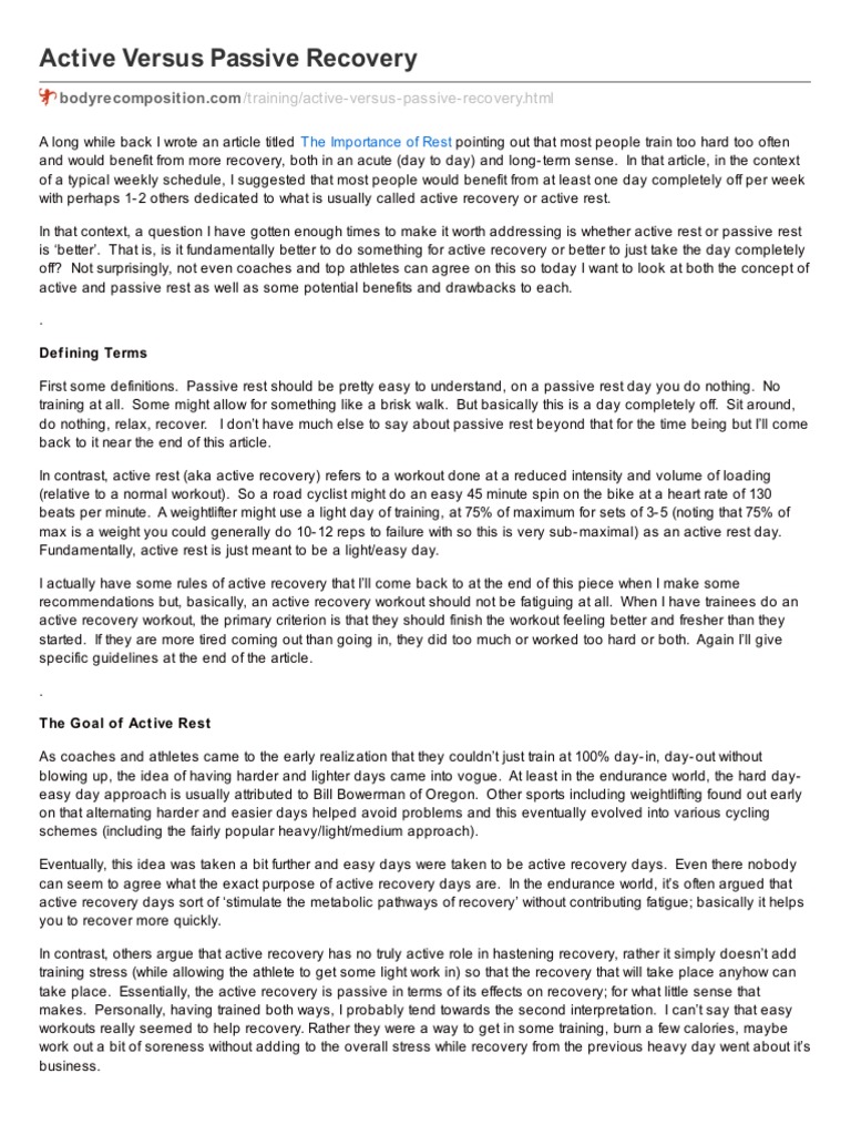 Active Versus Passive Recovery | PDF | Weight Training | Running