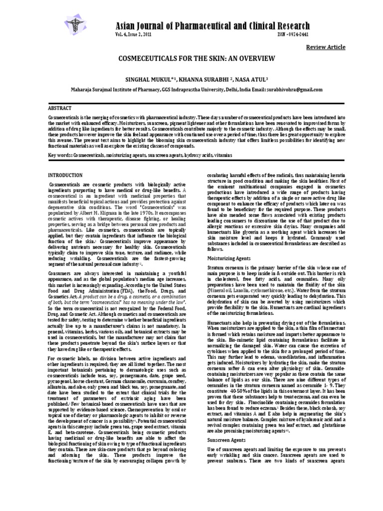 Active Ingredients of Cosmeceuticals | PDF | Nicotinamide Adenine ...