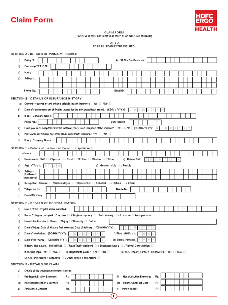 Claim Form: Claim Form Part A Section A - Details of Primary Insured ...