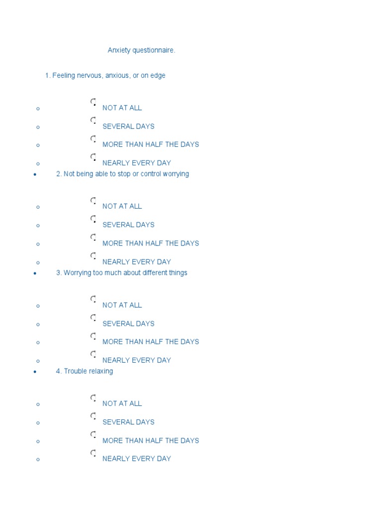 Anxiety Questionnaire | PDF | Anxiety | Nervous System
