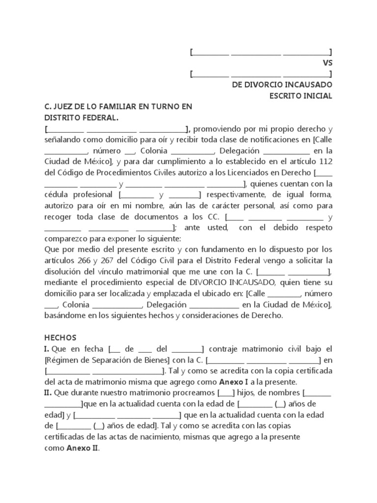 Formato de Divorcio Incausado | PDF | Divorcio | Pensión alimenticia